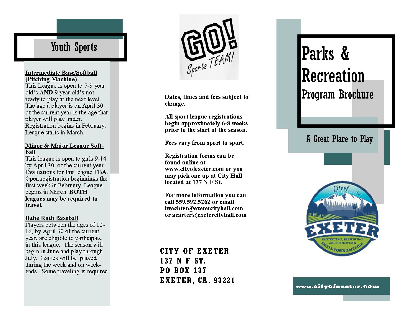 Parks and Recreation Folder Brochure | City of Exeter