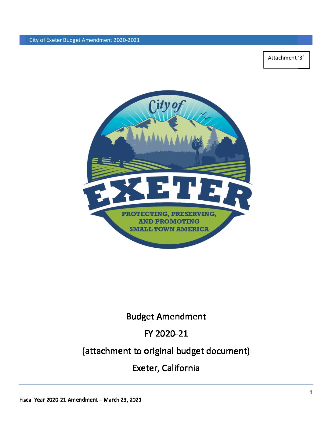 Budget Amendment for FY2020-2021 03-2021 | City of Exeter